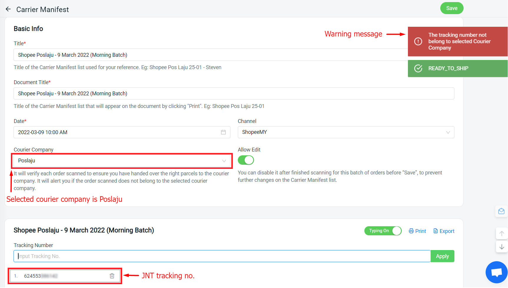 How To Use Carrier Manifest - SiteGiant Support Centre