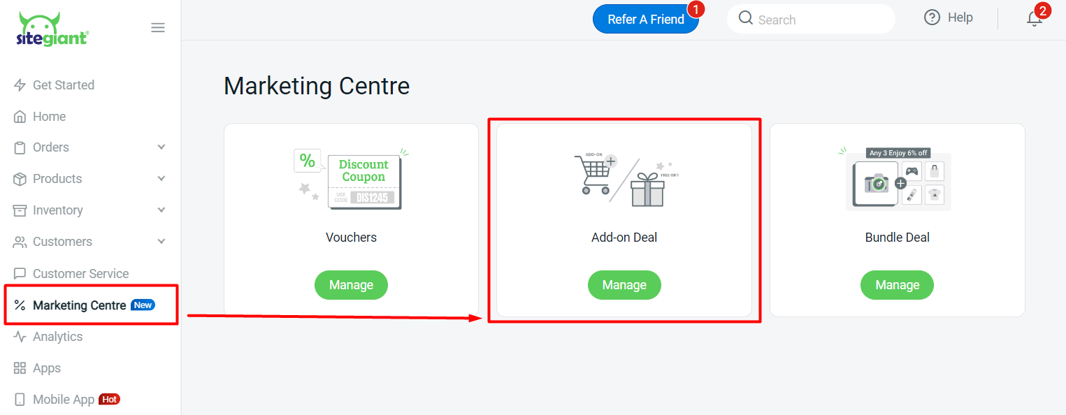 How To Set Add-On Deal Promotion For Webstore - SiteGiant Support Centre