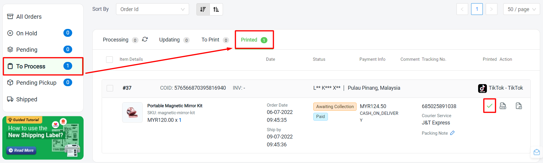 How To Print TikTok Shipping Label - SiteGiant Support Centre