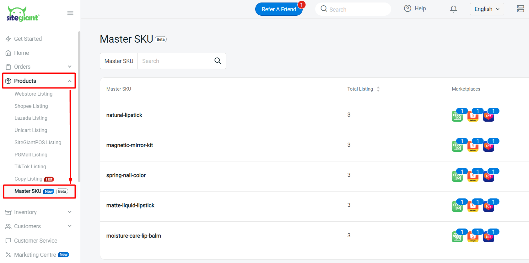 How To Set Master SKU - SiteGiant Support Centre