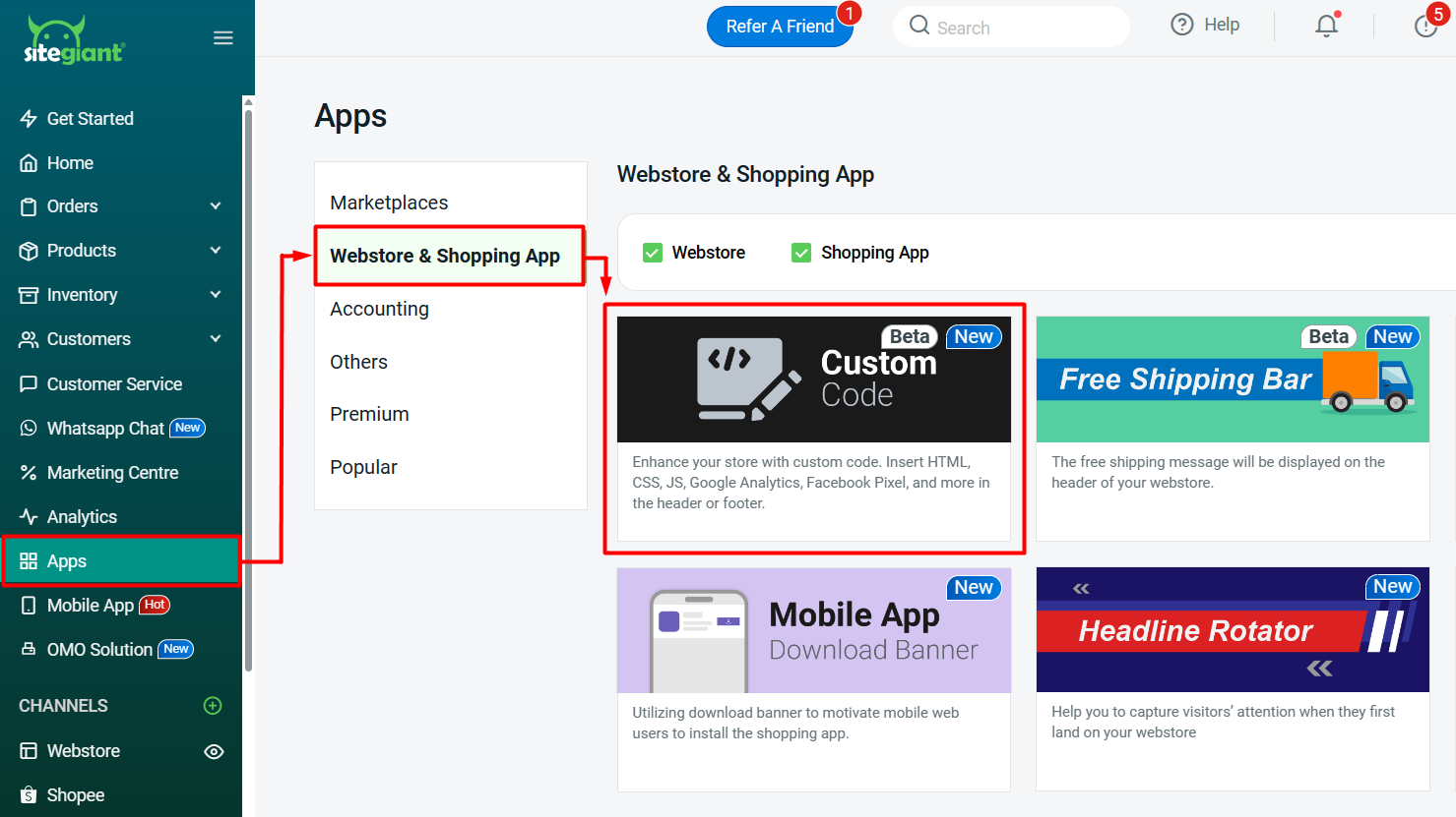 How To Insert Custom Code To Your Webstore – SiteGiant Support Centre
