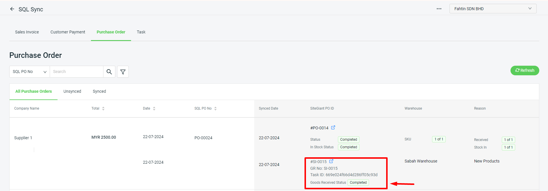 How To Sync SQL Purchase Order – SiteGiant Support Centre