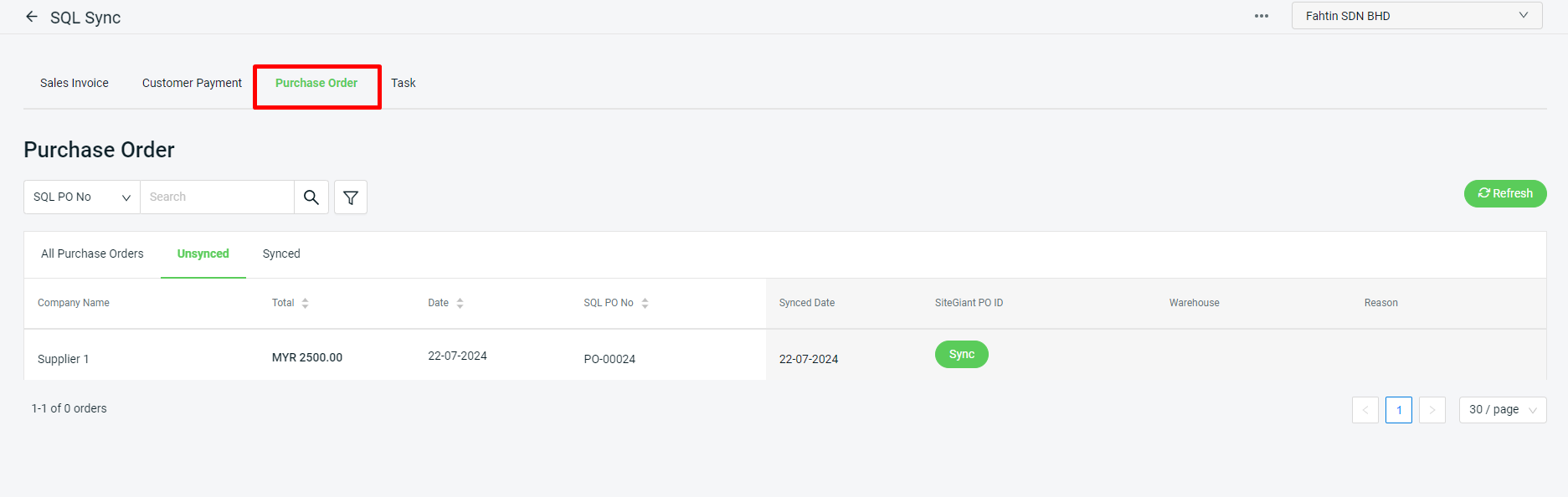 How To Sync SQL Purchase Order – SiteGiant Support Centre