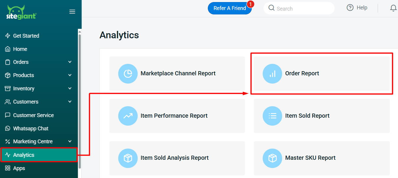 How To Analyse Order Report – SiteGiant Support Centre